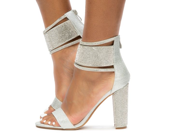 FOREVER LINK INTERNATIONAL Quality-84 Rhinestone Ankle Band High Heels ...