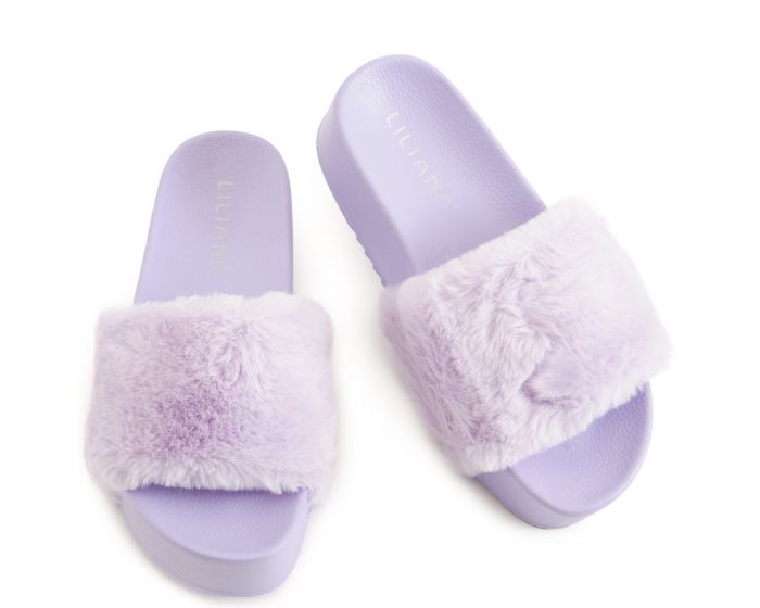LILIANA Issy-2 Furry Platform Slides ISSY-2-VIOL - Shiekh