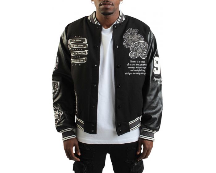 SMOKE RISE Genuine Article Varsity Jacket OH24699SK-BLK - Shiekh