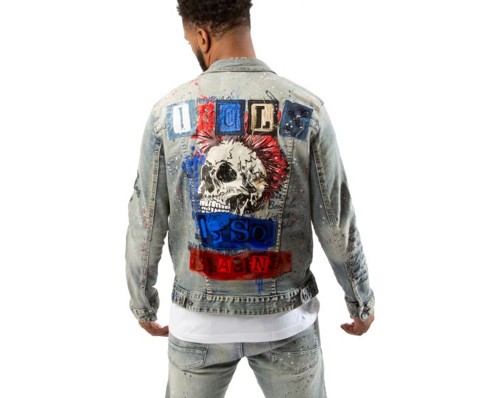 SMOKE RISE Heritage Denim Skull Jacket JJ21611-HBLUE - Shiekh