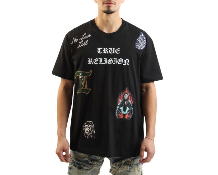 TRUE RELIGION Embroidered Patch Short Sleeve T-Shirt 108633BLK - Shiekh