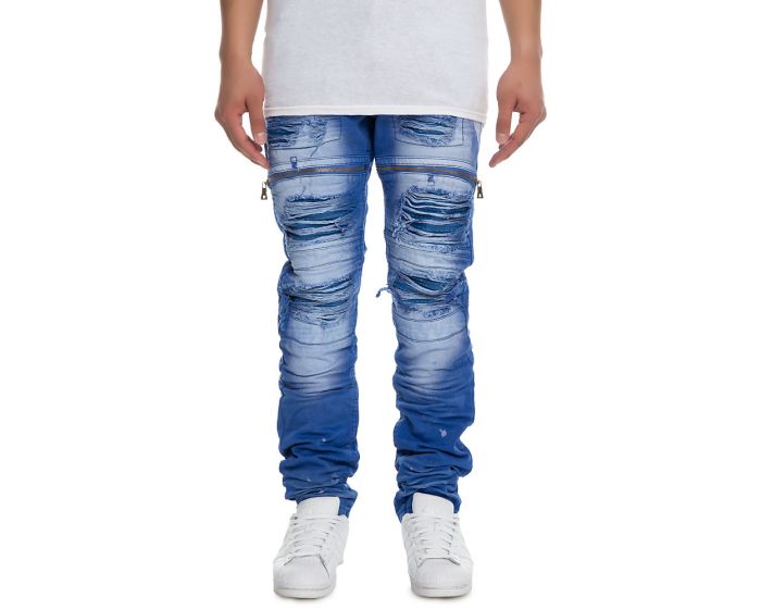 SMOKE RISE Men's Twill Moto Denim Jeans JP6013 RO - Shiekh