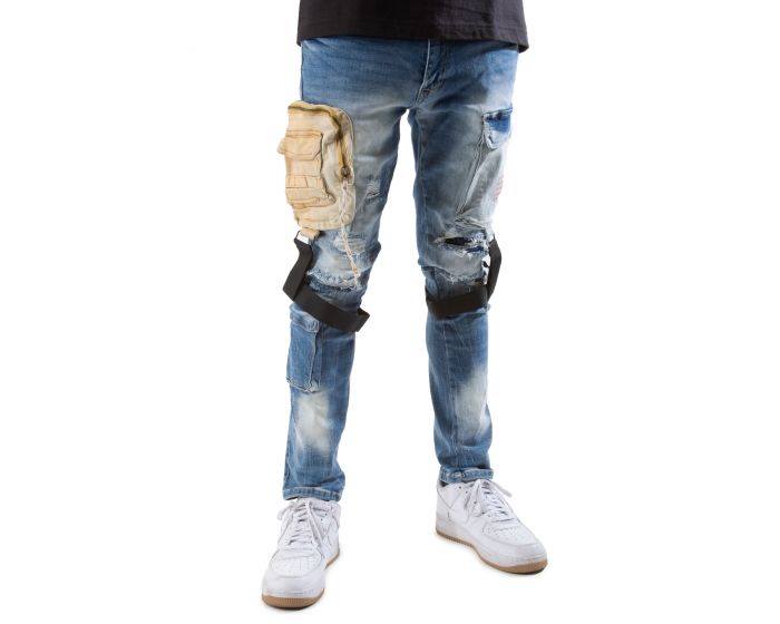 SMOKE RISE Utility Cargo Jeans JP21731-BBLU - Shiekh