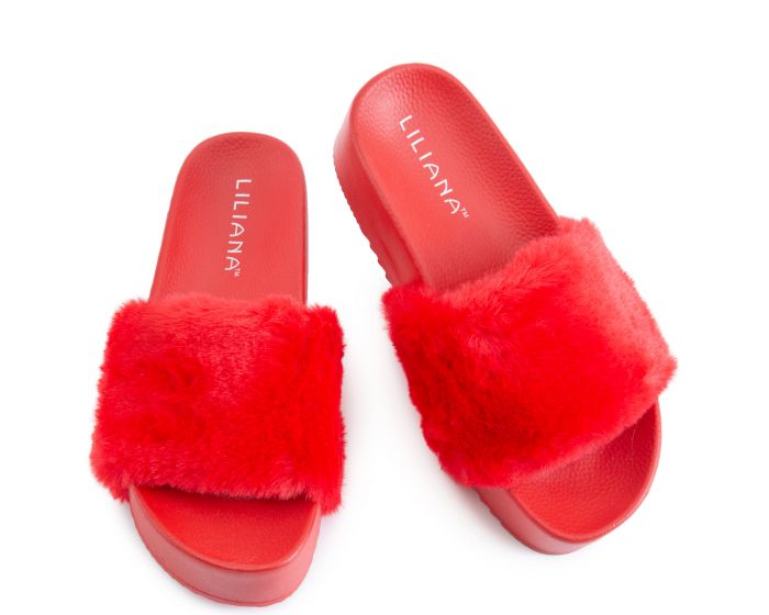 LILIANA Issy-2 Furry Platform Slides ISSY-2-RED - Shiekh