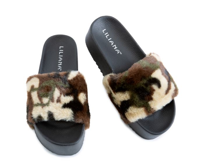 LILIANA Issy-2 Furry Platform Slides ISSY-2-CAMF - Shiekh
