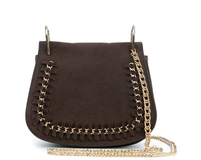 INSTYLE Women’s Mini Fringe Suede Shoulder Purse ISH003/CHOCOLATE - Shiekh