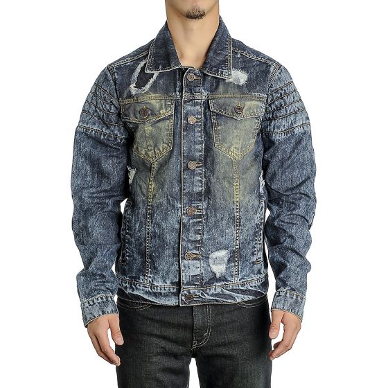 Smoke Rise Ripped Men's Blue Denim Jacket | Shiekh Shoes