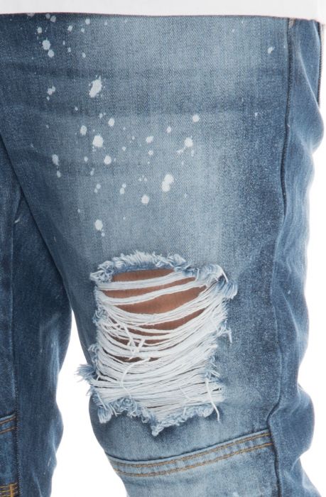 PINK DOLPHIN The Drip Rip Skinny Denim in AF11602PAPBU-BLUE - Shiekh