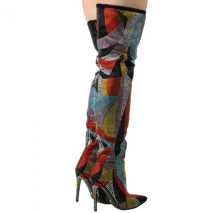 AZALEA WANG Glamorous-Multi Crystal Thigh High Stiletto Boot GLAMOROUS ...