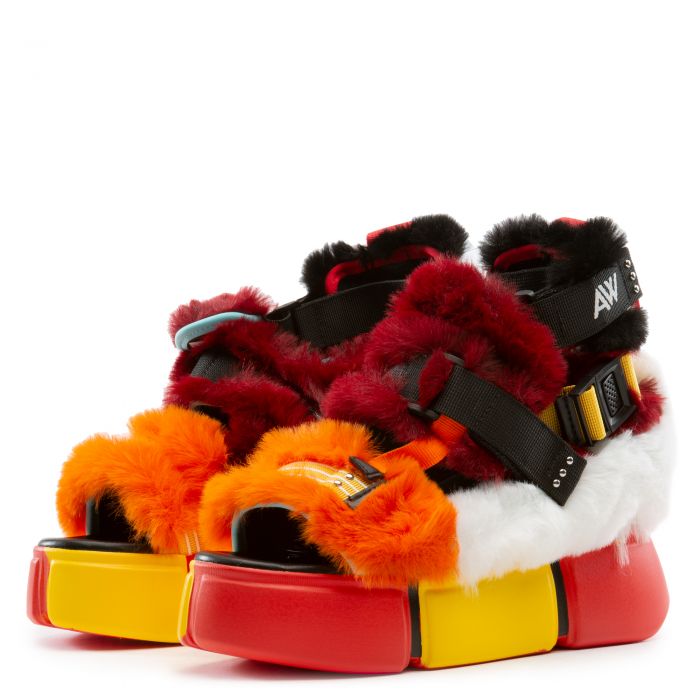 ANTHONY WANG Cranberry-14 Fur Platform Sandals CRANBERRY-14-MLT - Shiekh