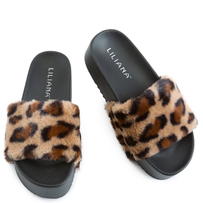 LILIANA Issy-2 Furry Platform Slides ISSY-2-LEOP - Shiekh