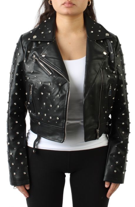 AZALEA WANG Leather Rhinestone Jacket WREN-BLK - Shiekh