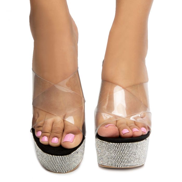 CAPE ROBBIN Isla Rhinestone Wedges ISLA-BLACK - Shiekh