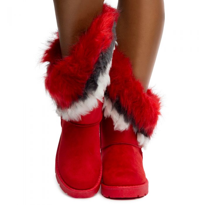 SHIEKH Ada Faux Fur Booties ADA-SK-RED - Shiekh