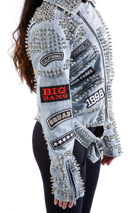 AZALEA WANG ACDC Denim Studded Jacket ACDC-DENIM-LTBLU - Shiekh