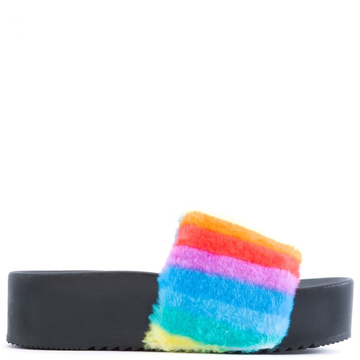 LILIANA Issy-2 Furry Platform Slides ISSY-2-RAINB - Shiekh