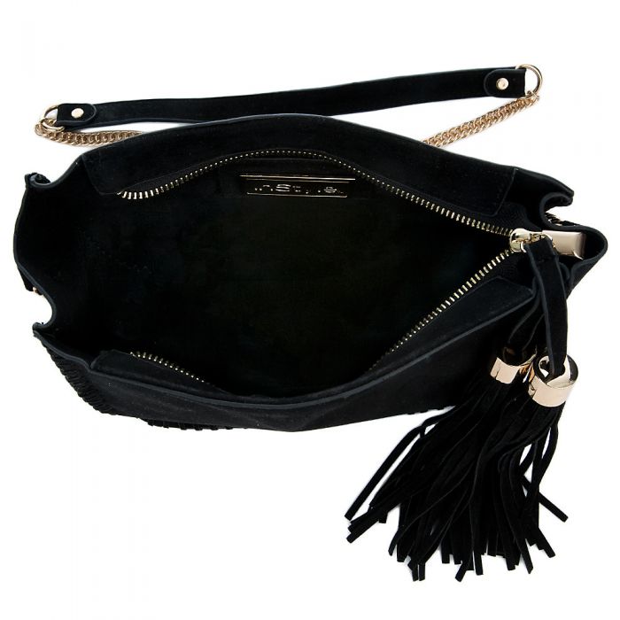 INSTYLE Women’s Fringe Suede Shoulder Purse ISH002/BLACK - Shiekh