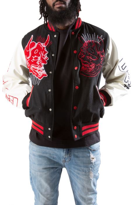 SMOKE RISE Oni Demon Varsity Jacket WW21783-BLK - Shiekh