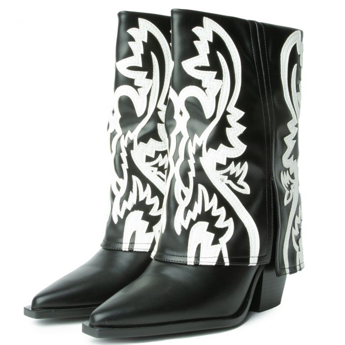 AZALEA WANG Esperanza Western Drape Boot ESPERANZA-BLACKWHITE - Shiekh