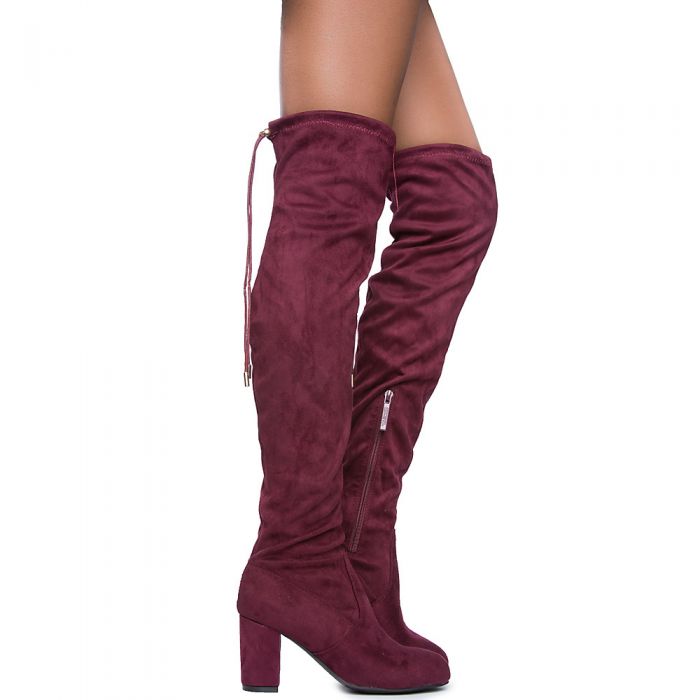 SHIEKH Bonita 02 Knee-High Boot BONITA-02 OK/WINE SUEDE - Shiekh