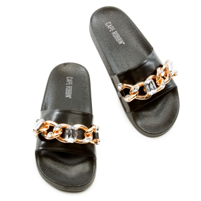 CAPE ROBBIN Tackle Rhinestone Slides TACKLE-BLK - Shiekh