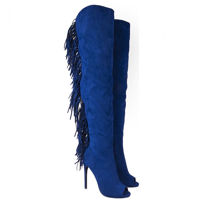 SHIEKH Women's Thigh-High Fringe Boot Rose ROSE/BLUE - Shiekh
