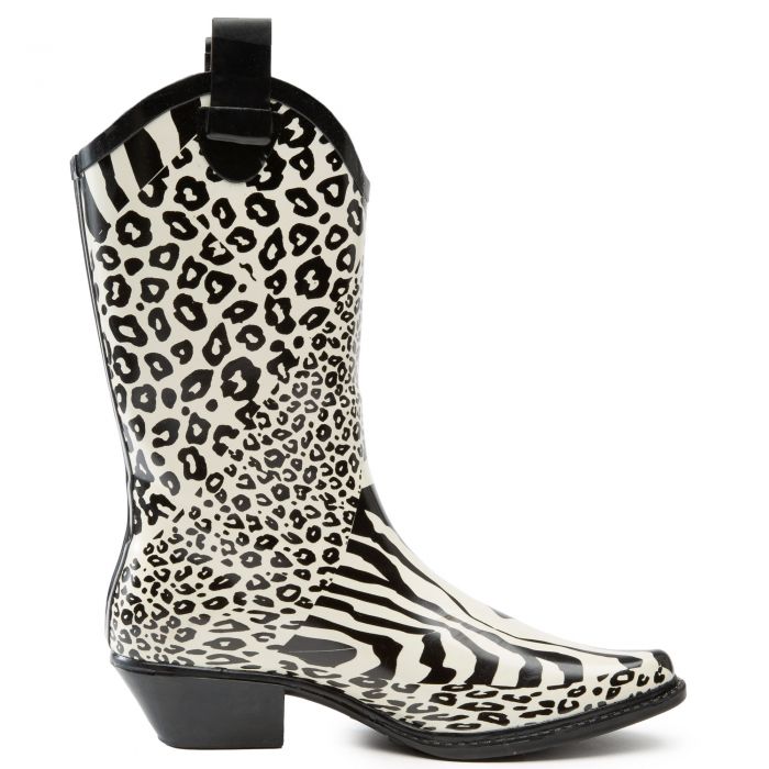 TWIN TIGER Buckle-01 Animal Print Rubber Boot BUCKLE-01 BK - Shiekh