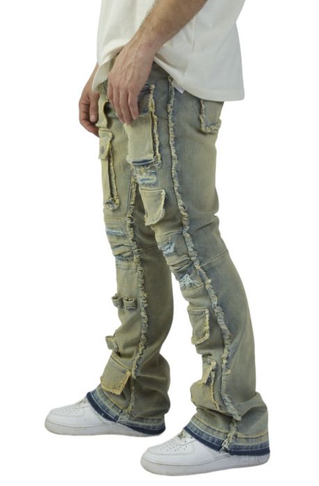 FIRST ROW Utility Cargo Stacked Jeans FRP3011-LST - Shiekh