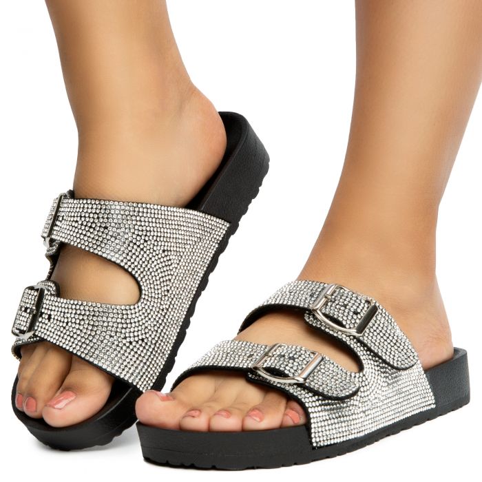 H2K TRADING Aspen Double Band Sandals ASPEN-BLK - Shiekh