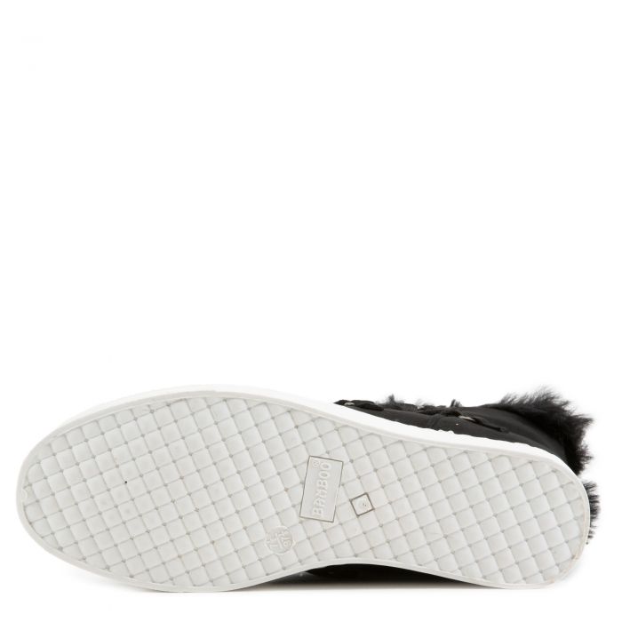 BAMBOO Rise-13 Fur Wedge Sneakers JPM RISE-13-BLKFS - Shiekh