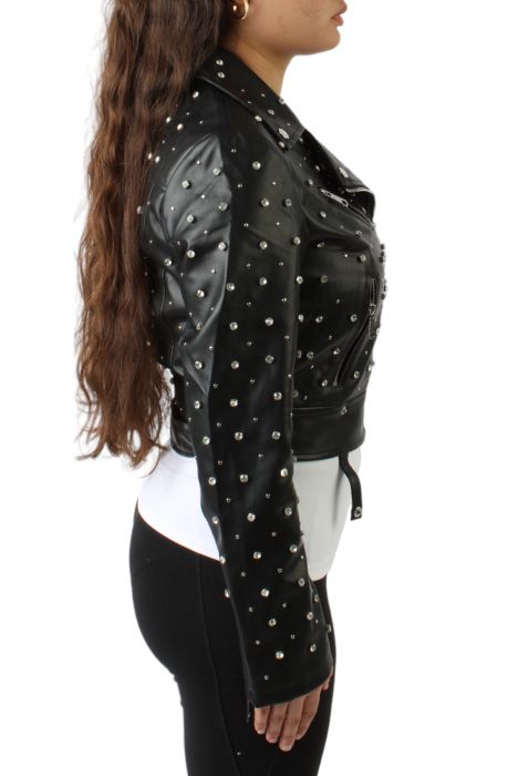 AZALEA WANG Leather Rhinestone Jacket WREN-BLK - Shiekh