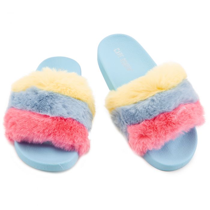 CAPE ROBBIN Yale Fur Sandals YALE-SHI-BLU - Shiekh