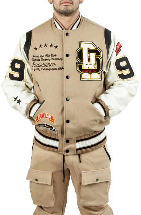 SMOKE RISE Dune Varsity Jacket WW22697-DUNE - Shiekh