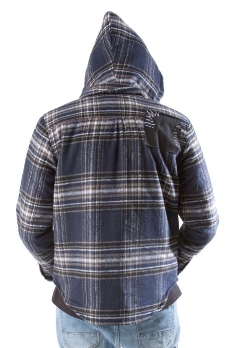 SMOKE RISE Timber Hooded Plaid Flannel WW21788-NAVY - Shiekh