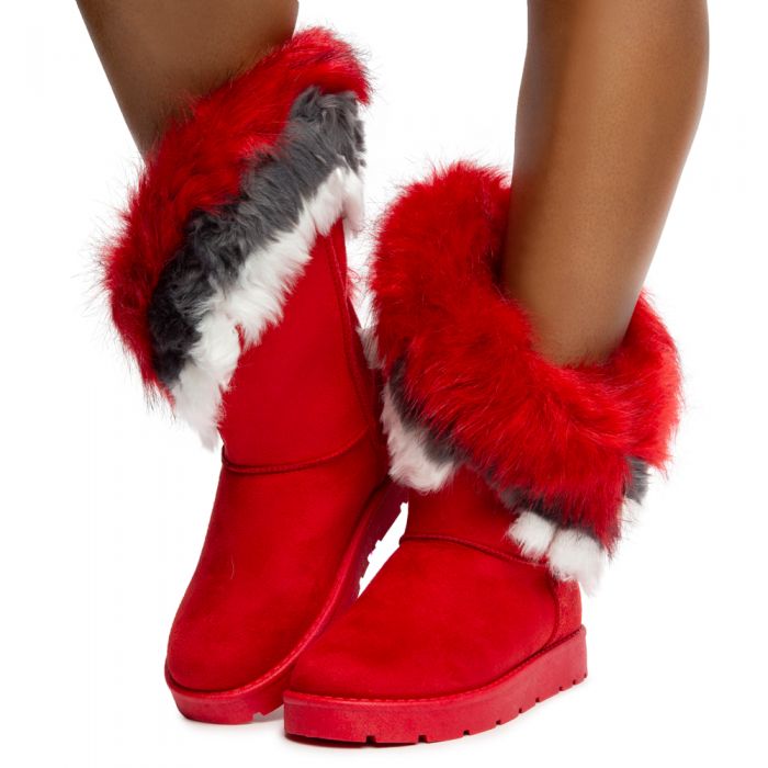 SHIEKH Ada Faux Fur Booties ADA-SK-RED - Shiekh