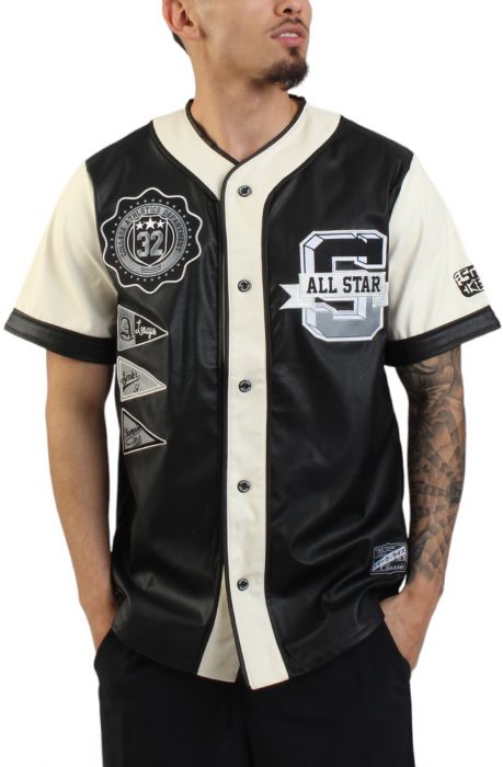SMOKE RISE Leather Baseball Jersey PH22371-BLK - Shiekh