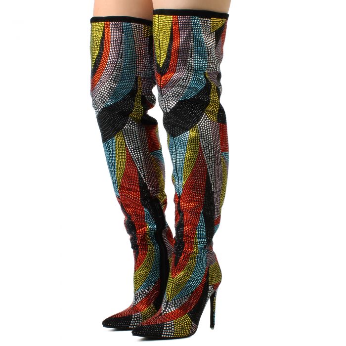 AZALEA WANG Glamorous-Multi Crystal Thigh High Stiletto Boot GLAMOROUS ...