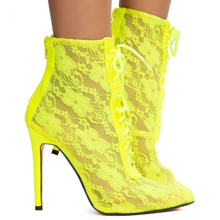 LEMON DROP Aticus Lace-Up Booties ATICUS-NEONYELLOW - Shiekh