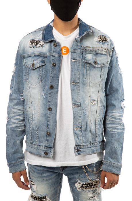 SMOKE RISE Studded Denim Jacket JJ20636HBLUE - Shiekh