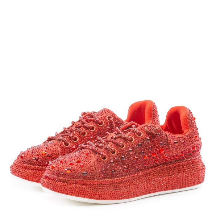 AZALEA WANG Azure Rhinestone-Embellished Low-Top Sneakers AZURE-RED - Shiekh