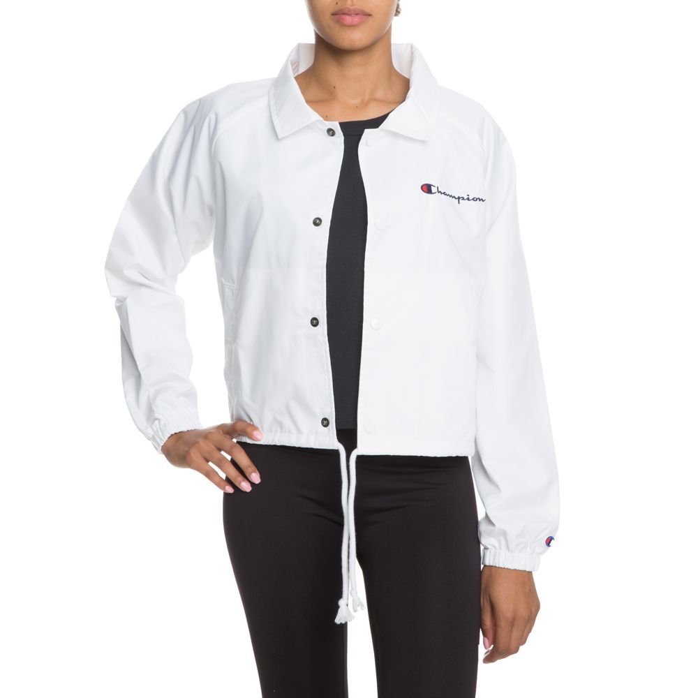 WOMEN'S CHAMPION CROPPED COACHES JACKET White