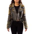 AZALEA WANG Lucifer Studded Crop Leather Jacket LUCIFER-GOLD-BLK-GLD ...