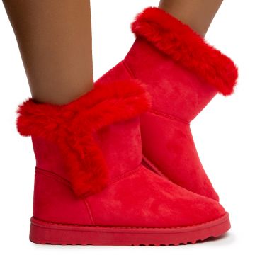 SHIEKH Ariana Faux Fur Booties ARIANA-RED - Shiekh