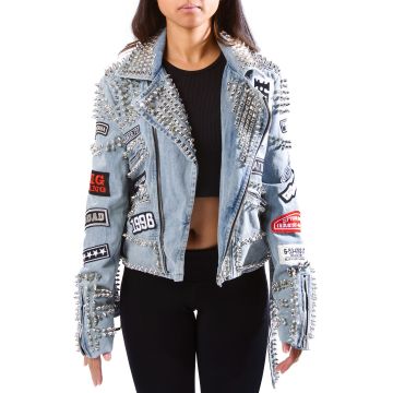 AZALEA WANG ACDC Denim Studded Jacket ACDC-DENIM-LTBLU - Shiekh